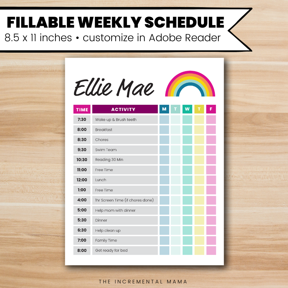 Rainbow Kid's Daily Schedule - Fillable Instant Download – The ...