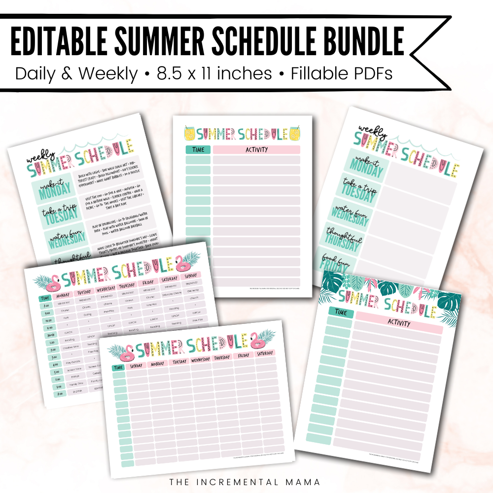 Daily & Weekly Summer Schedule Bundle (Editable PDFs) - Instant Downlo ...